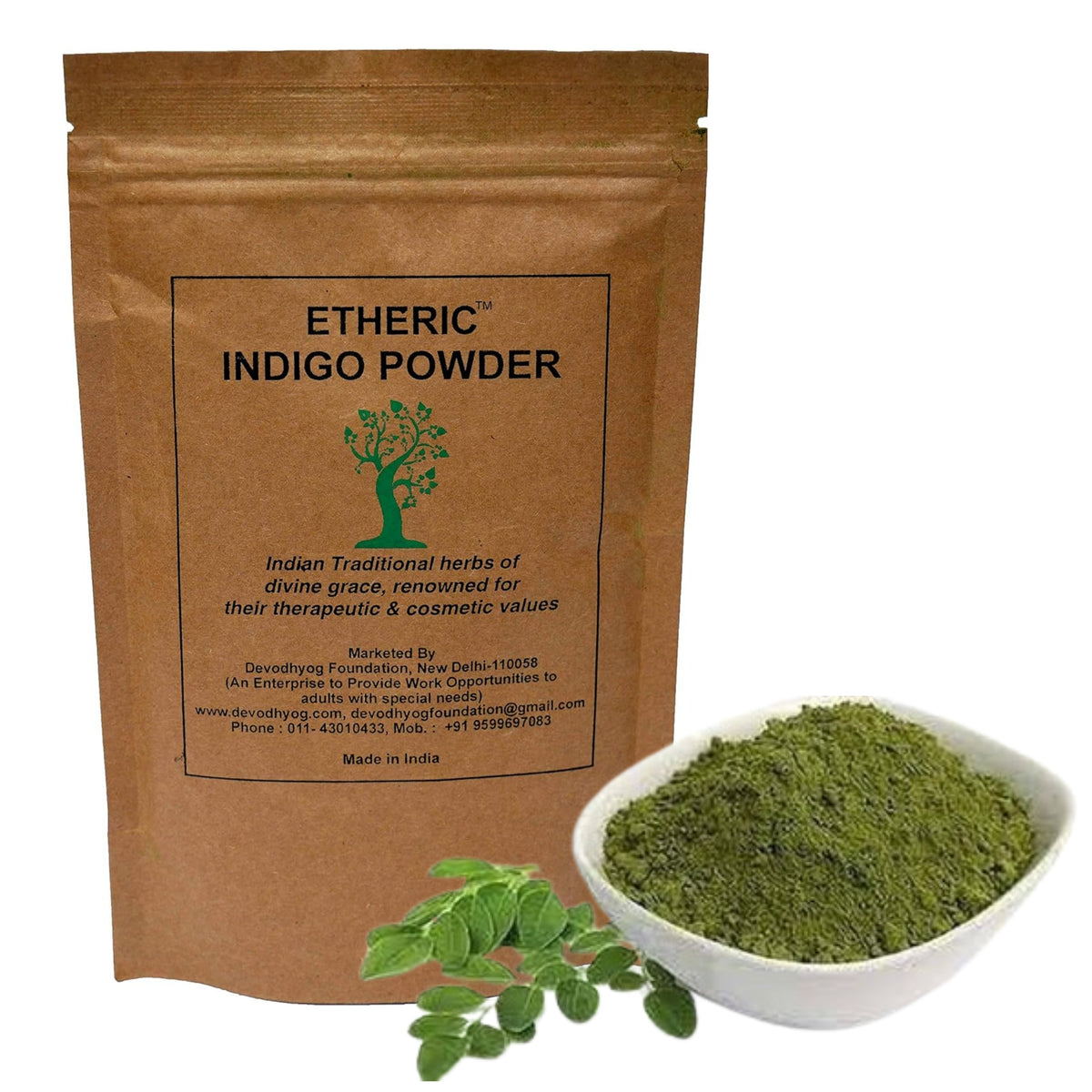 Etheric Indigo Leaves Powder (200 gm Pack) for Chemical Free Natural H ...